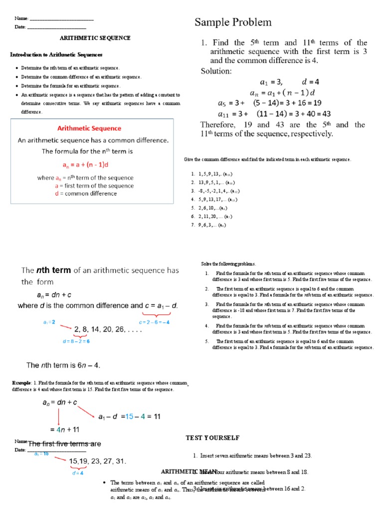 Arithmetic Sequences: Formulas, Terms, and Sums | PDF | Summation ...