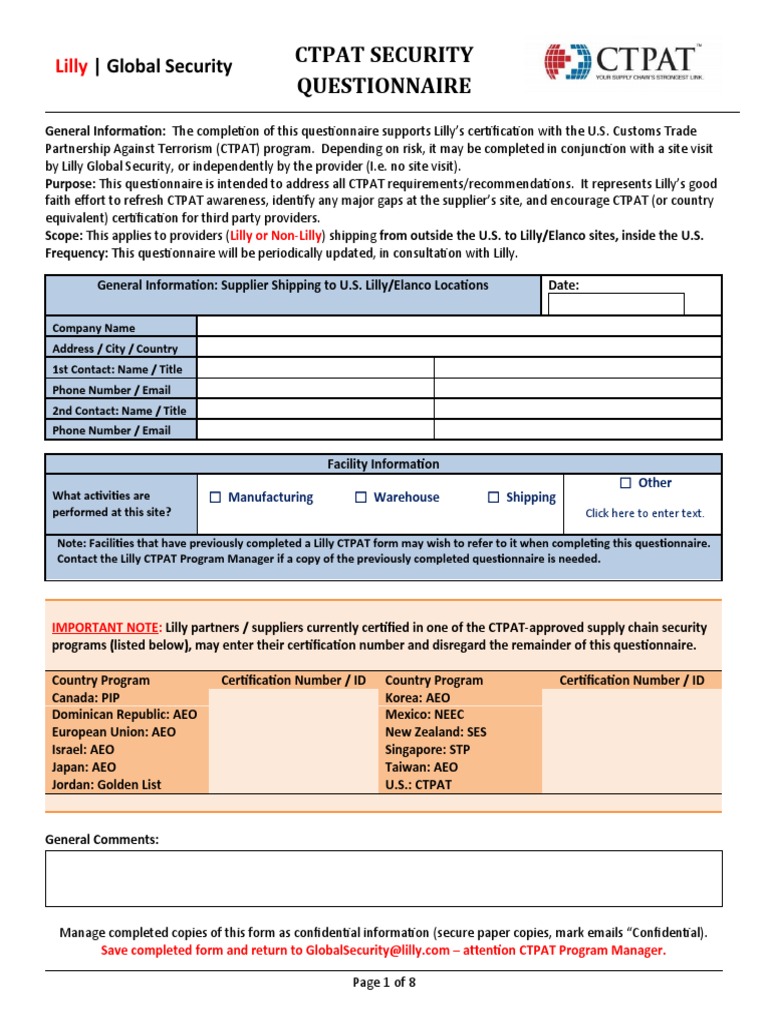 Ctpat Security Questionnaire | PDF | Information Security | Cyberwarfare