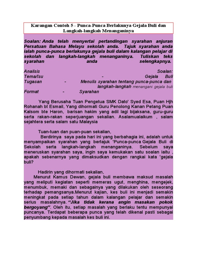 Punca dan Langkah Atasi Buli Pelajar | PDF | Kesehatan Holistik | Gaya ...