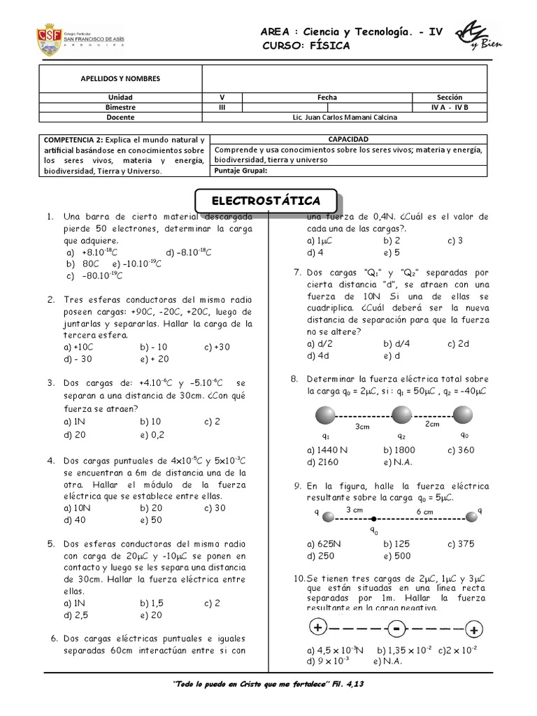 Practica Cuarto | PDF | Electrostática | Ciencias fisicas