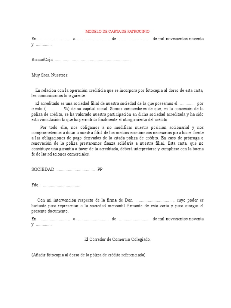 Modelo Carta de Patrocinio | PDF