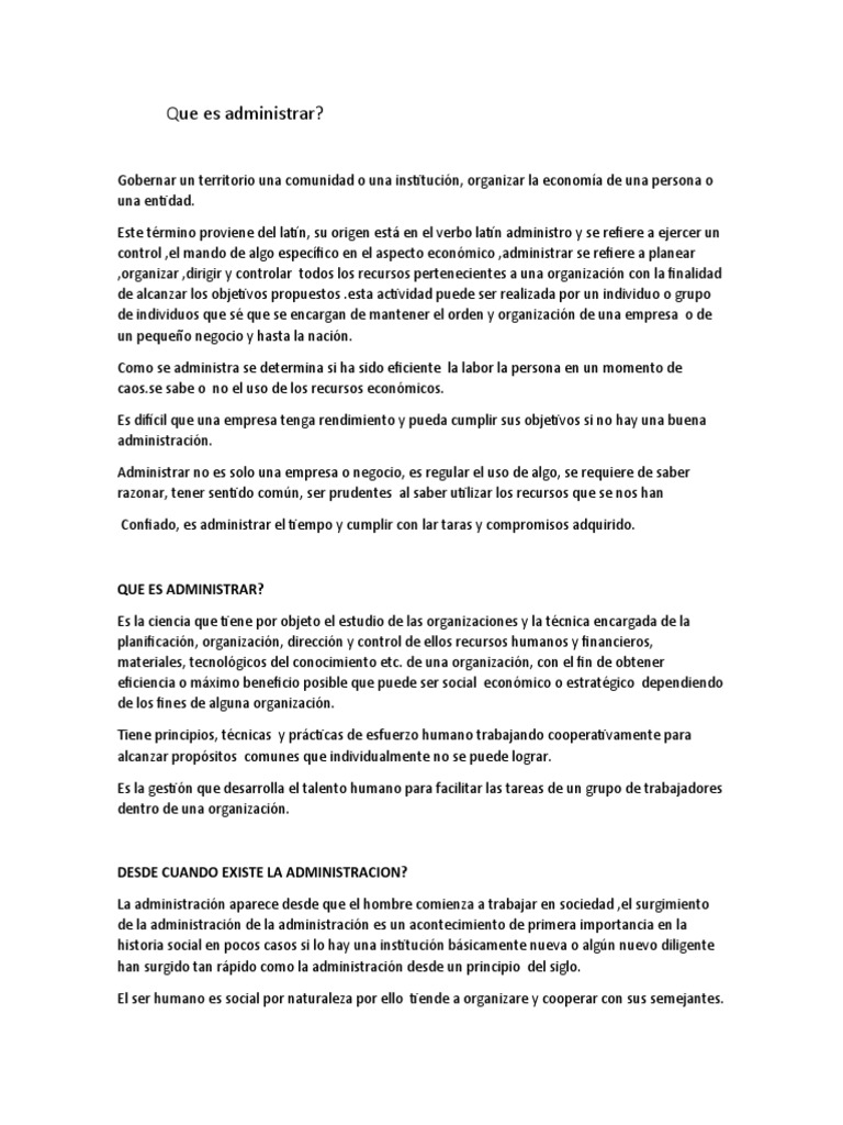 Definición y concepto de administrar | PDF | Política | Planificación