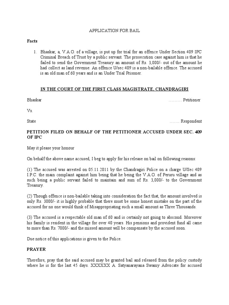 Application For Bail | PDF | Law