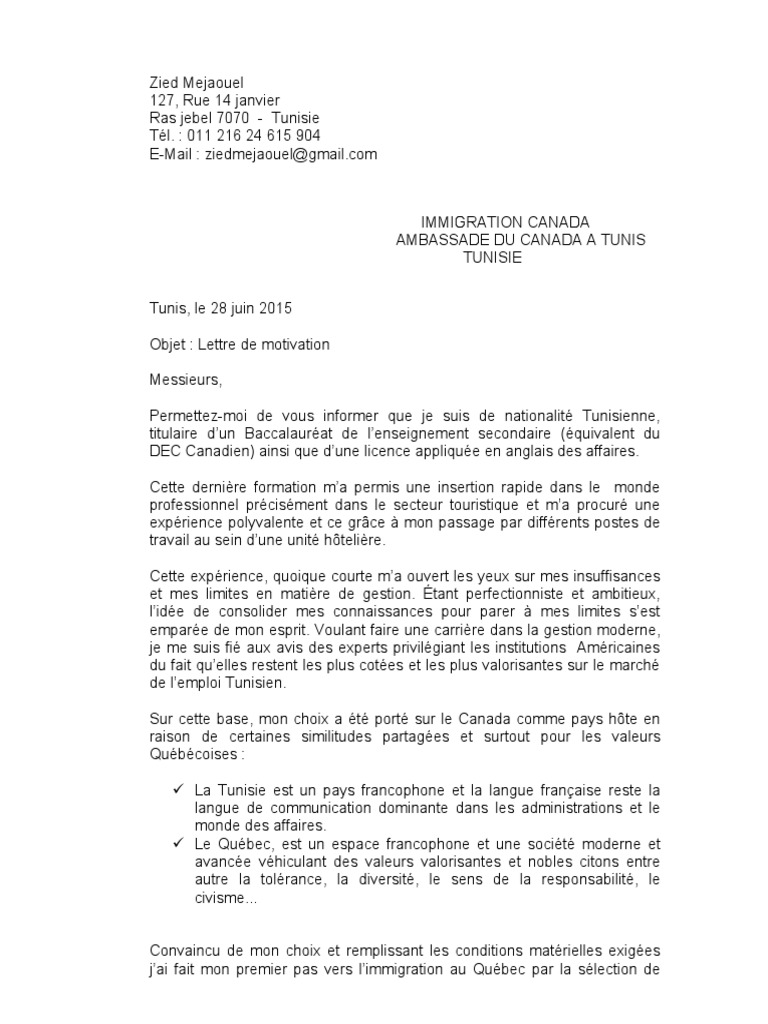 Lettre De Motivation Pour Tudier Au Canada