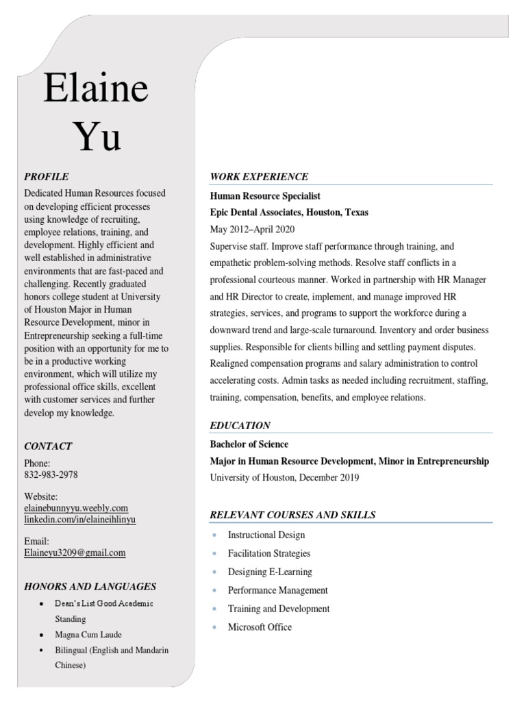Elaine Resume 1 | Download Free PDF | Human Resources | Business