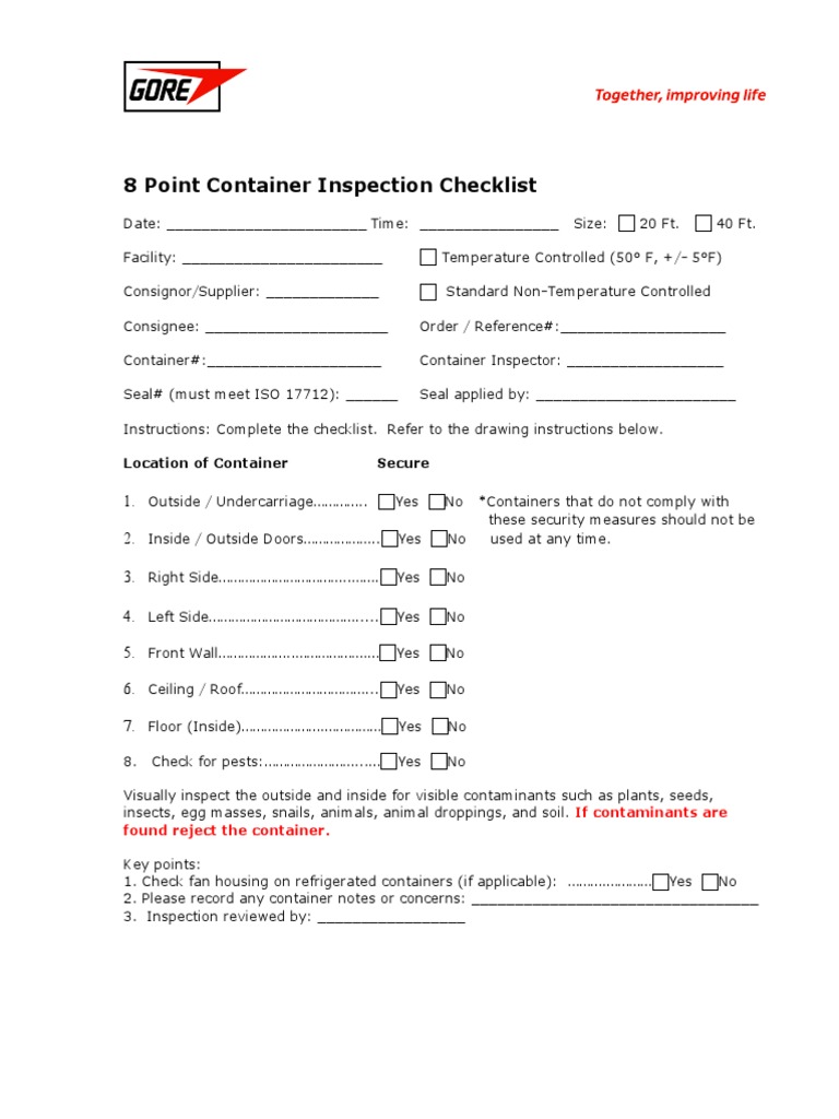 8 Point Container Inspection Checklist: Location of Container Secure ... 8 Point Container Inspection Checklist: Location of Container Secure ...