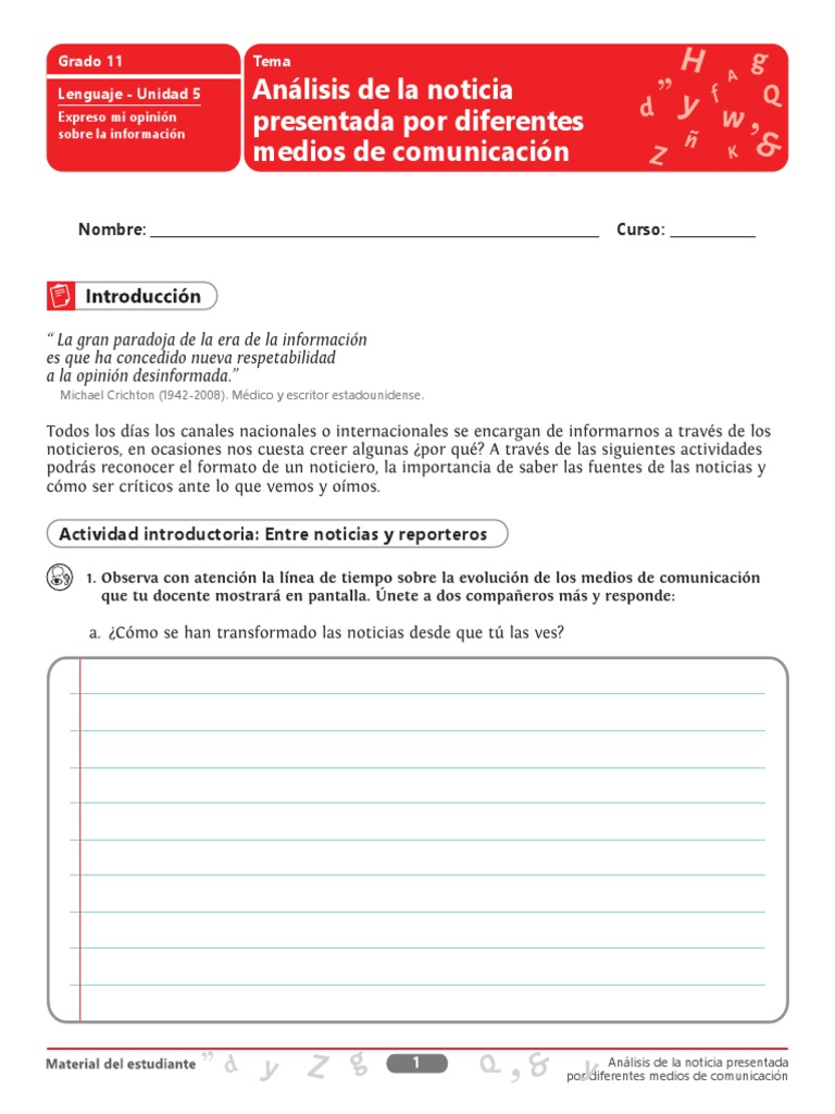 Análisis de La Noticia 2P Guia Del Estudiante PDF | PDF | Medios de ...