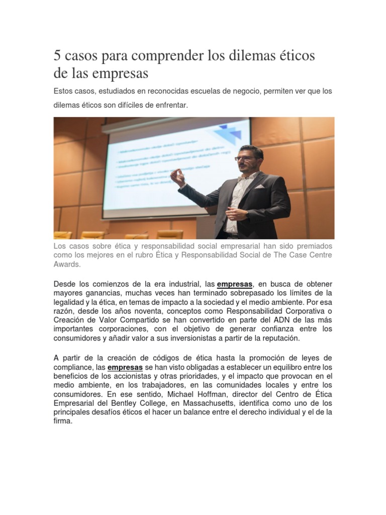 5 Casos para Comprender Los Dilemas Éticos de Las Empresas | PDF ...