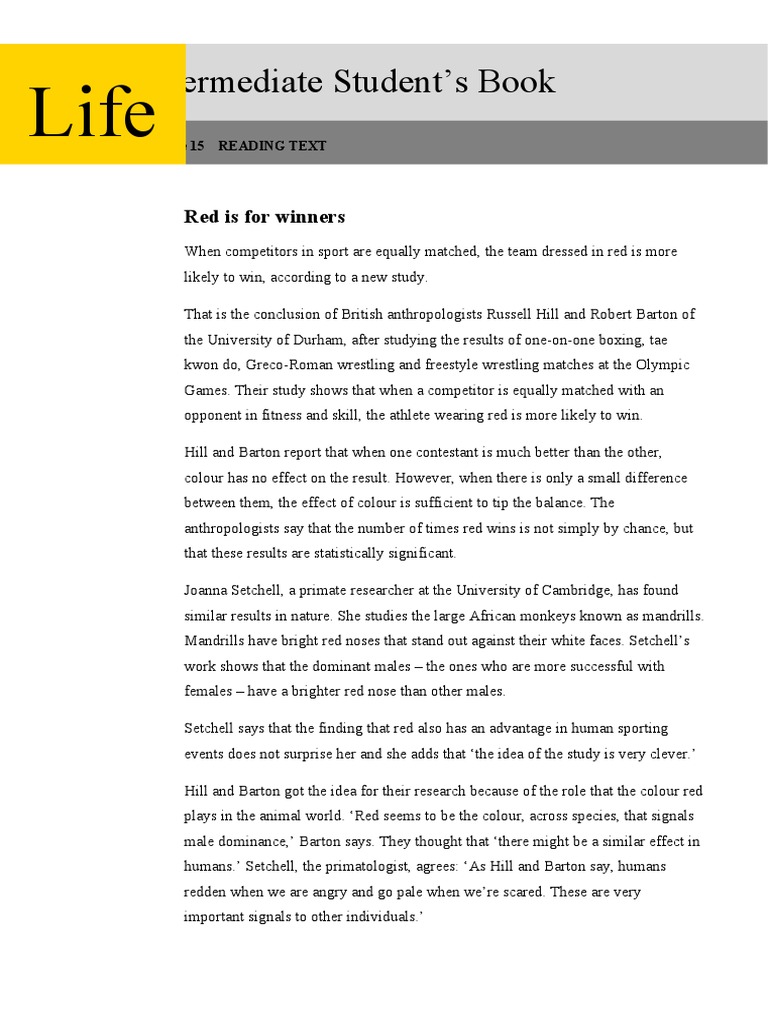 Intermediate Student's Book: Red Is For Winners | PDF