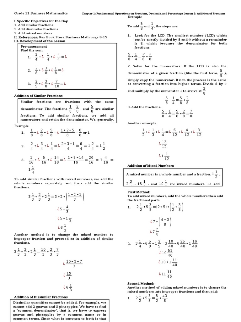 Chapter 1: Fundamental Operations On Fractions, Decimals, and ...