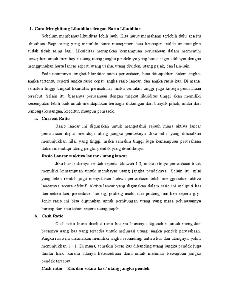 Menghitung Rasio Likuiditas Perusahaan | PDF | Pengelolaan Keuangan & Uang