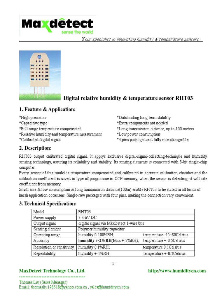 Manual TERMOHIGROMETRO RHT03 PDF | PDF | Sensor | Signal (Electrical ...