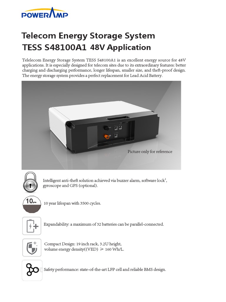 Telecom Energy Storage System TESS S48100A1: 48V Application | PDF ...