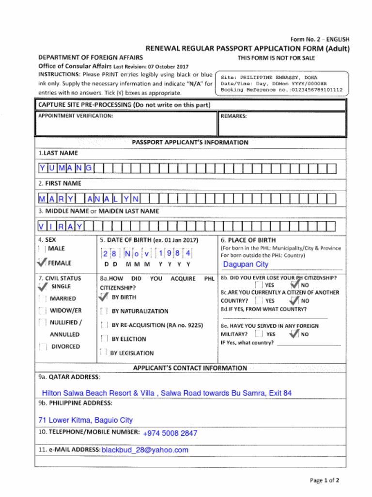 EPassport Application Form Adult YUMANG | PDF