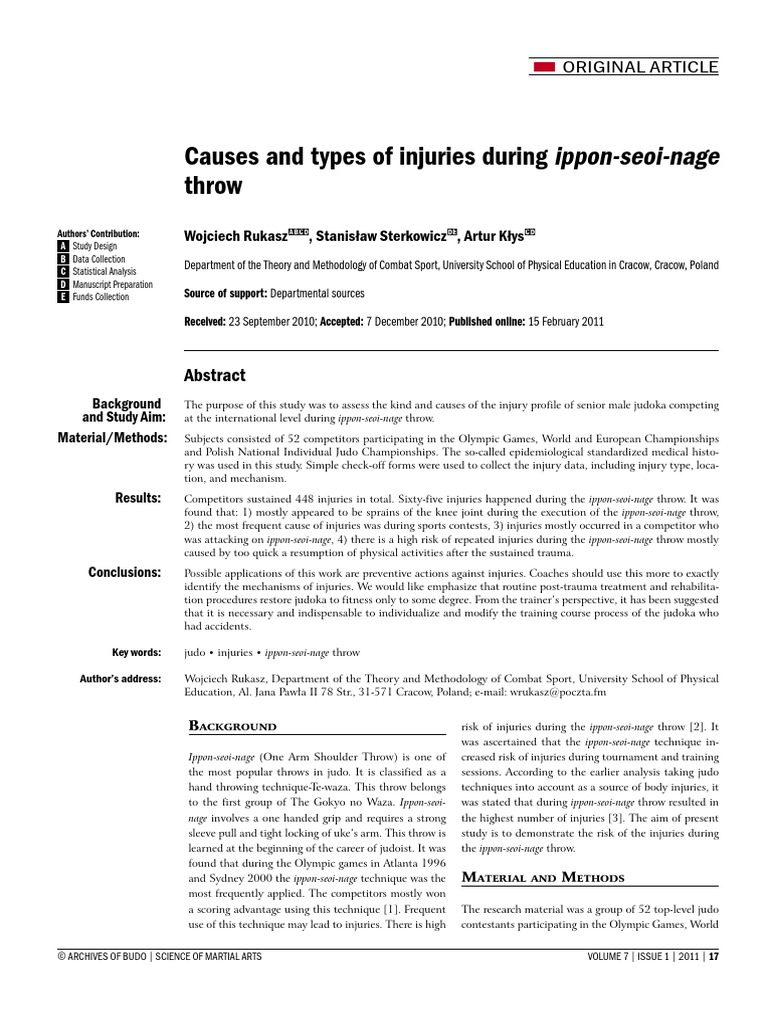 Causes and Types of Injuries During Ippon-Seoi-Nage Throw | PDF | Judo ...