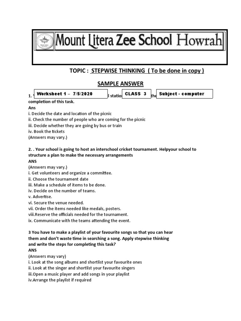 Answer Key Of Ch2 Stepwise Thinking Class 3 Download Free Pdf