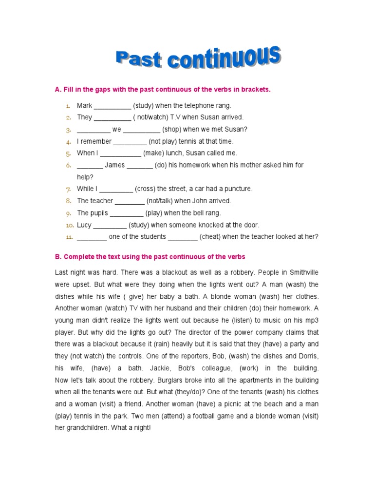 A. Fill in The Gaps With The Past Continuous of The Verbs in Brackets | PDF