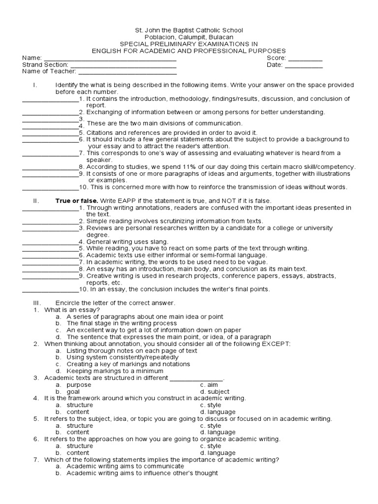 True or False. Write EAPP If The Statement Is True, and NOT If It Is False | PDF | Essays | Argument