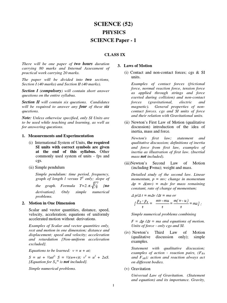 Physics SCIENCE Paper - 1 | PDF | Buoyancy | Force