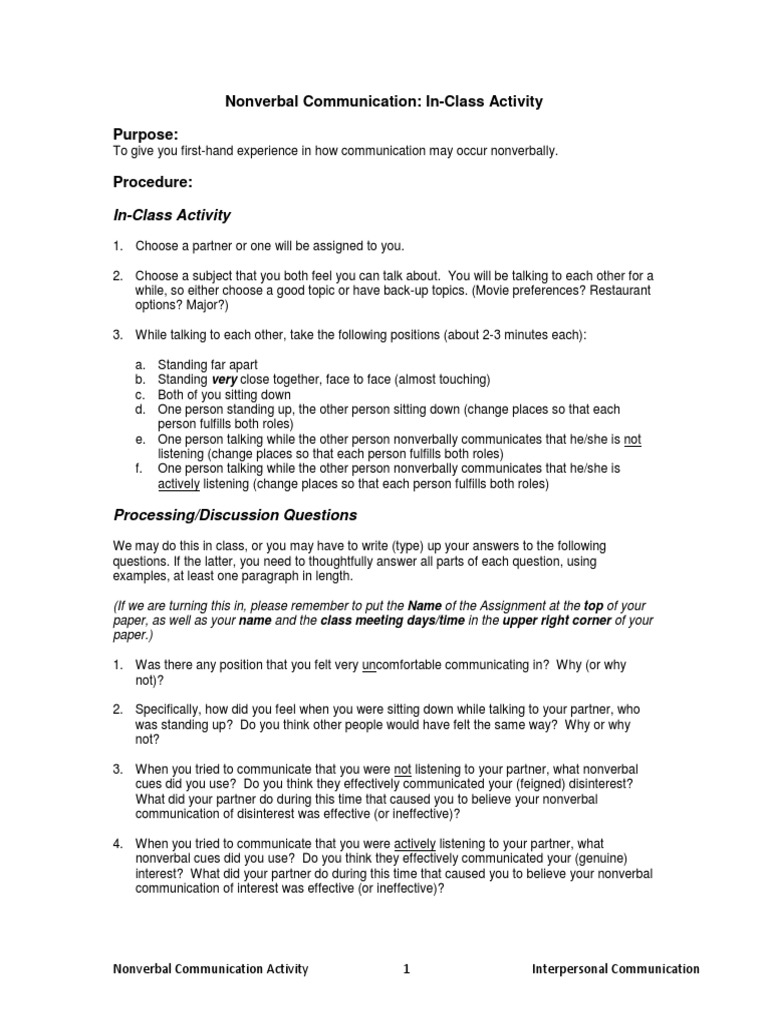 Nonverbal Communication: In-Class Activity Purpose | PDF | Nonverbal ...