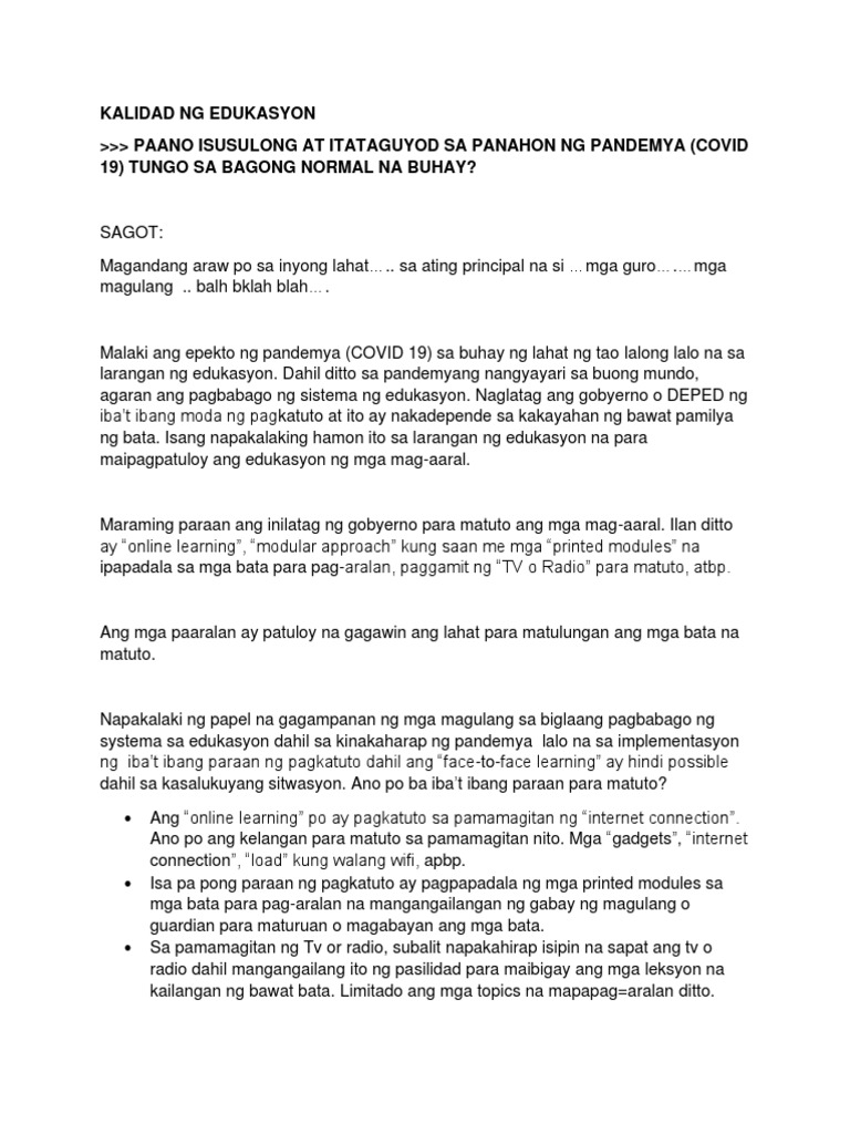 Kalidad NG Edukasyon | PDF
