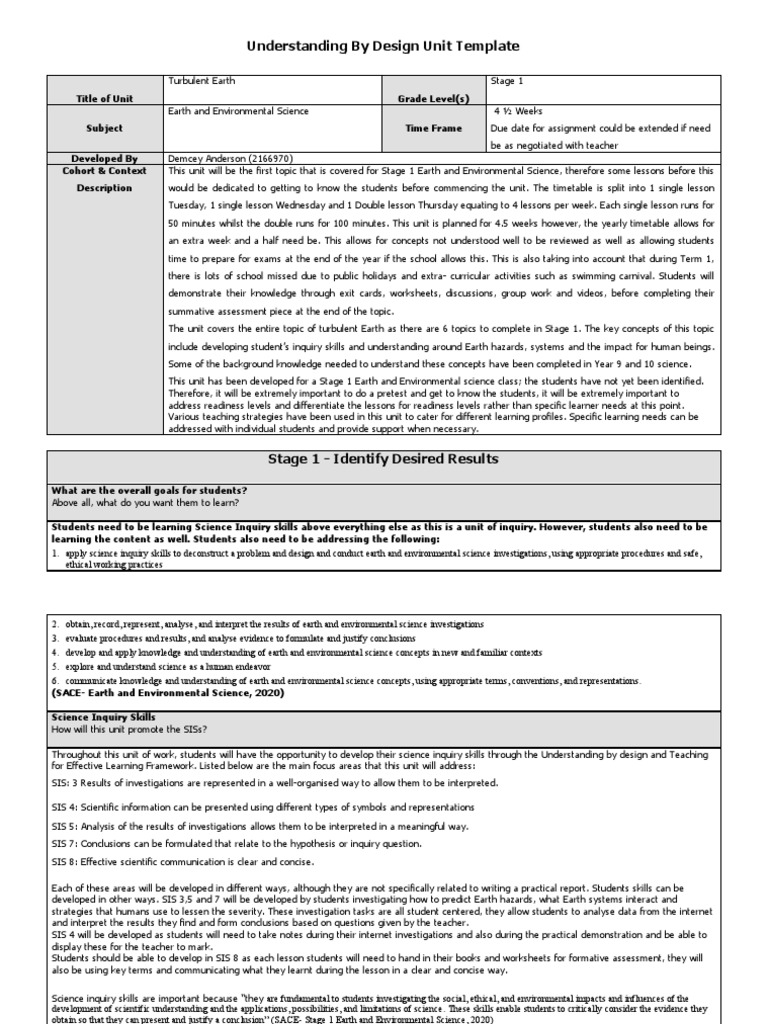 Assignment 2 Unit Plan | PDF | Educational Assessment | Hazards