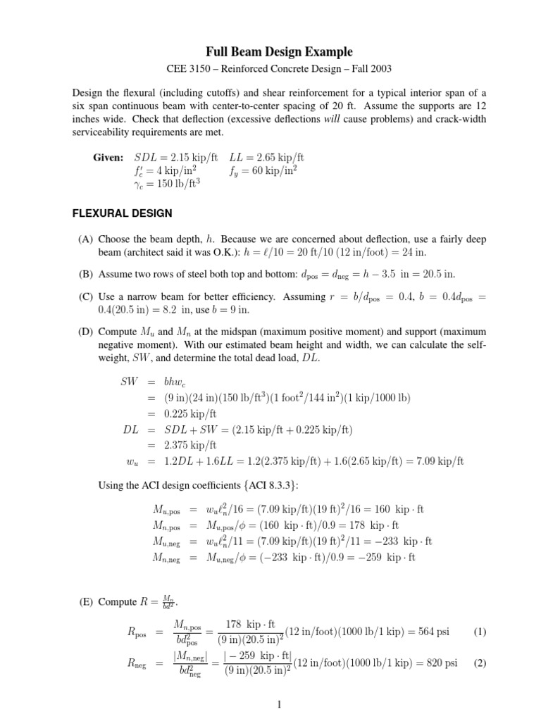 Full Beam Design Example PDF | PDF | Beam (Structure) | Bending