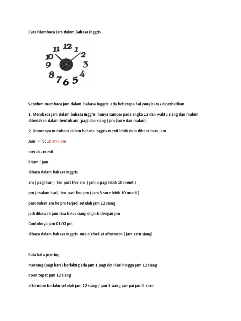 Cara Membaca Jam Dalam Bahasa Inggris | PDF