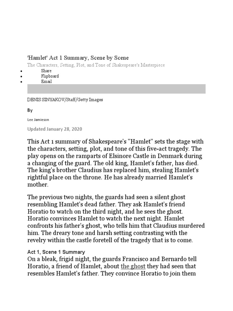 'Hamlet' Act 1 Summary, Scene by Scene: The Characters, Setting, Plot ...