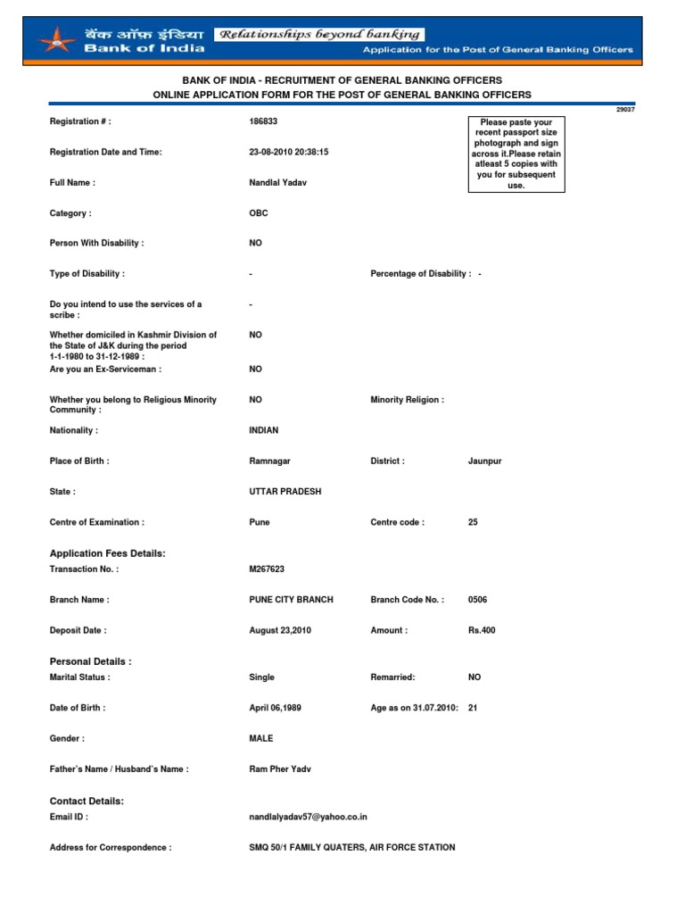 Bank of India - Recruitment of General Banking Officers Online ...