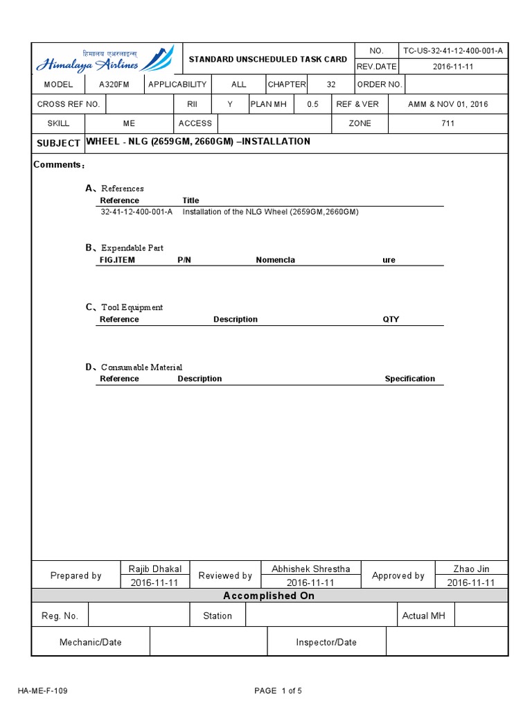 Subject Wheel - Nlg (2659Gm, 2660Gm) -Installation Comments： A ...