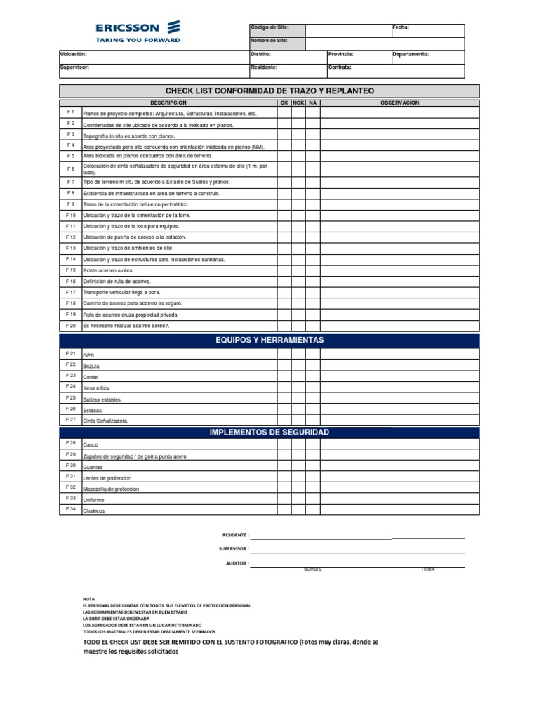 Check List Conformidad Trazo y Replanteo | PDF