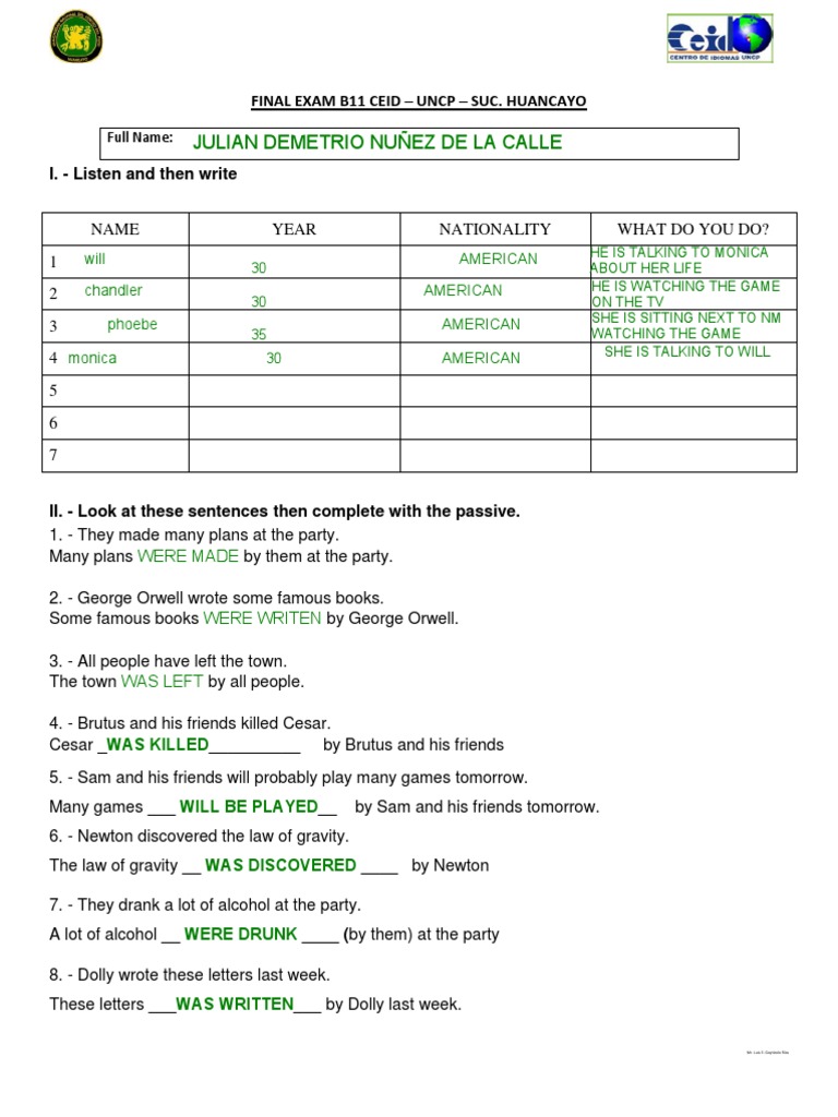 Examen Final B11 Julian Nuñez de La Calle PDF | PDF