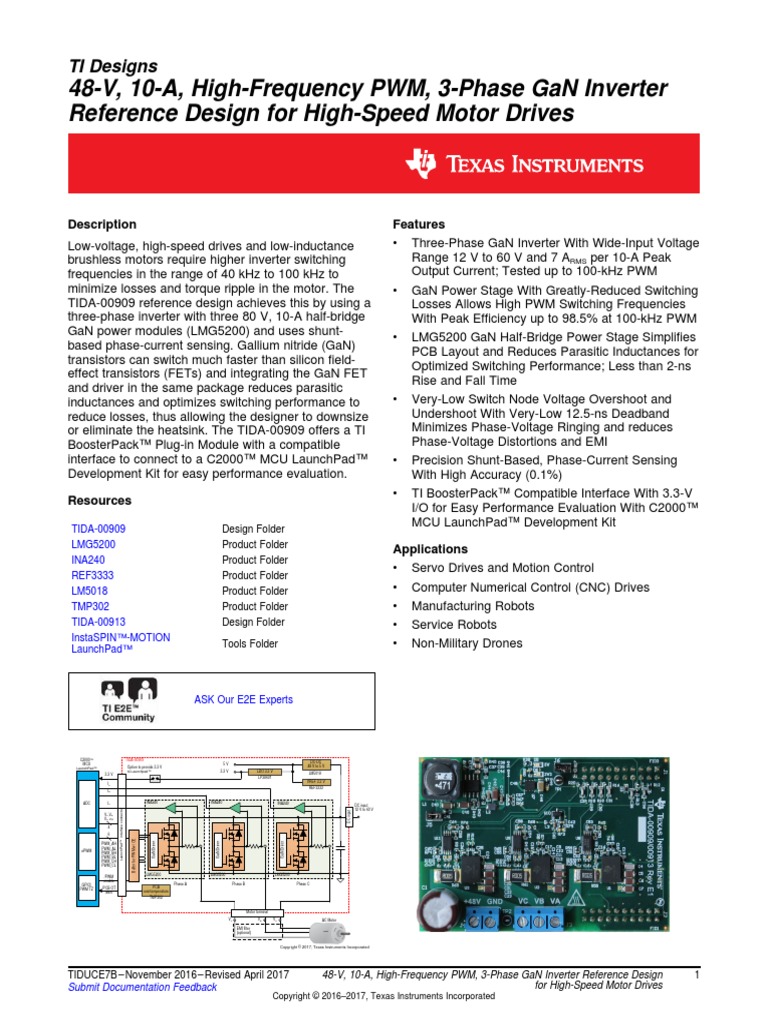 48-V, 10-A, High-Frequency PWM, 3-Phase Gan Inverter Reference Design ...