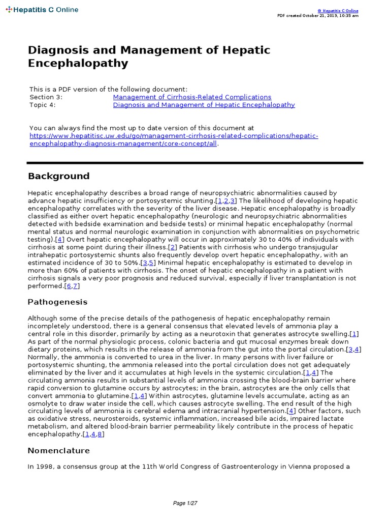 Diagnosis Management Hepatic Encephalopathy | PDF | Medical Specialties ...