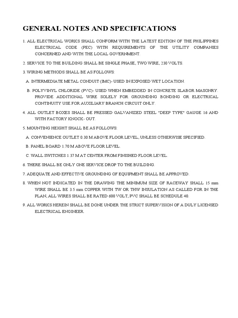 General Notes and Specifications | PDF