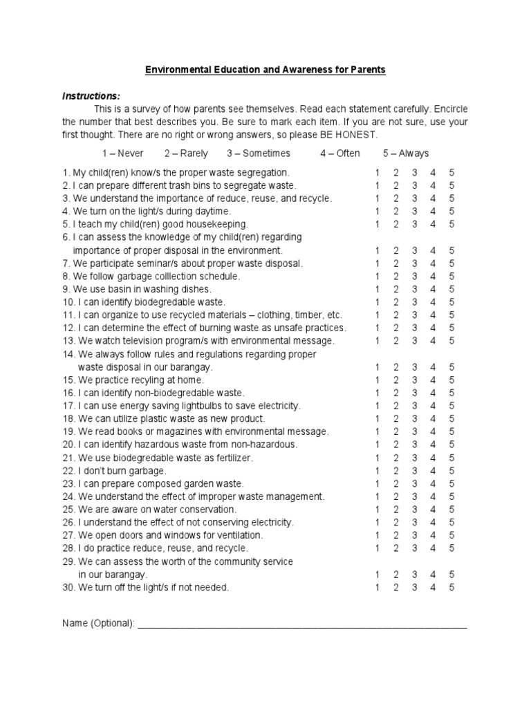 Parent Survey on Waste Management Awareness | PDF | Waste Management ...