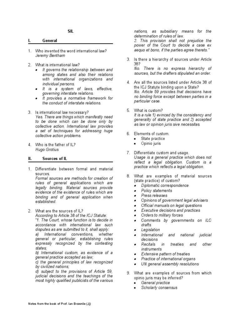 SIL I. General: Notes From The Book of Prof. Ian Brownlie (JJ) | PDF ...