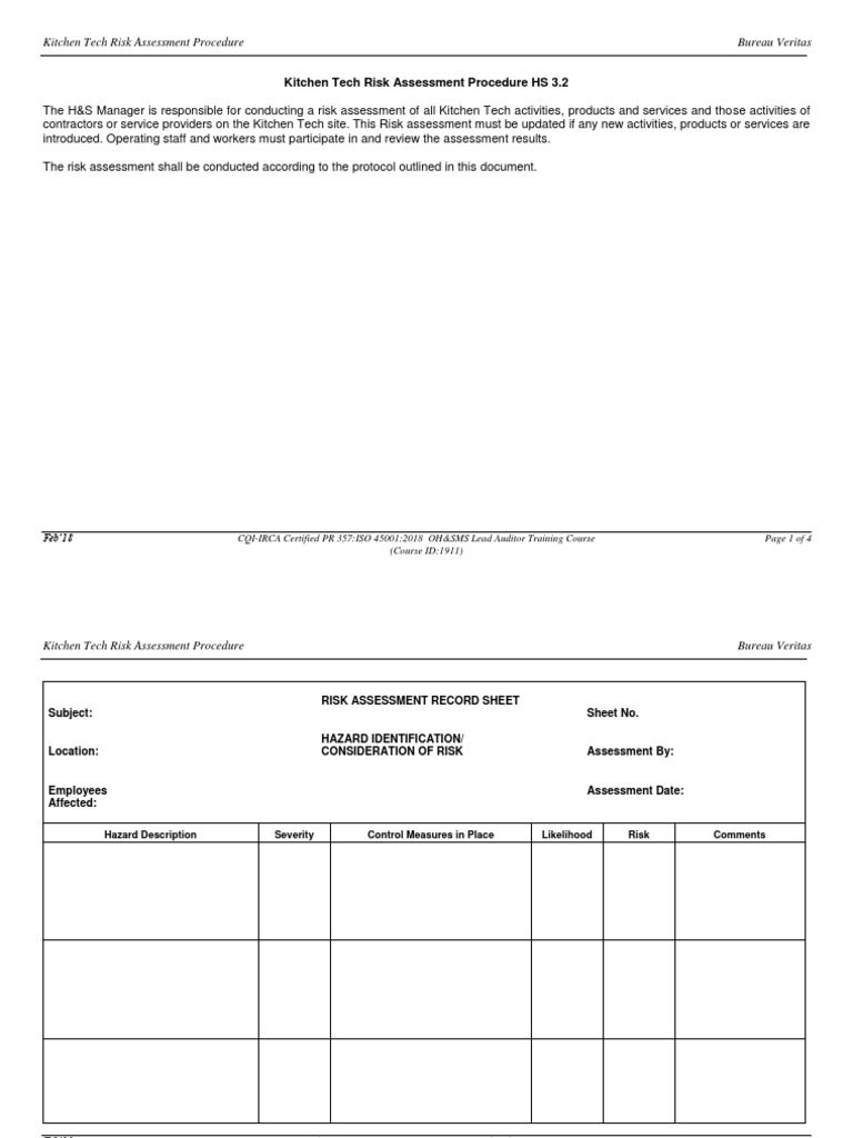 3 Kitchen Tech Risk Assmnt Procedure | Download Free PDF | Risk ...
