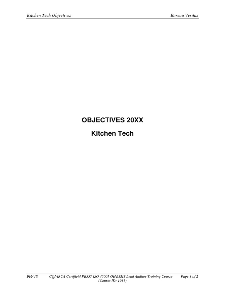 2 Kitchen Tech OH&S Objectives | PDF