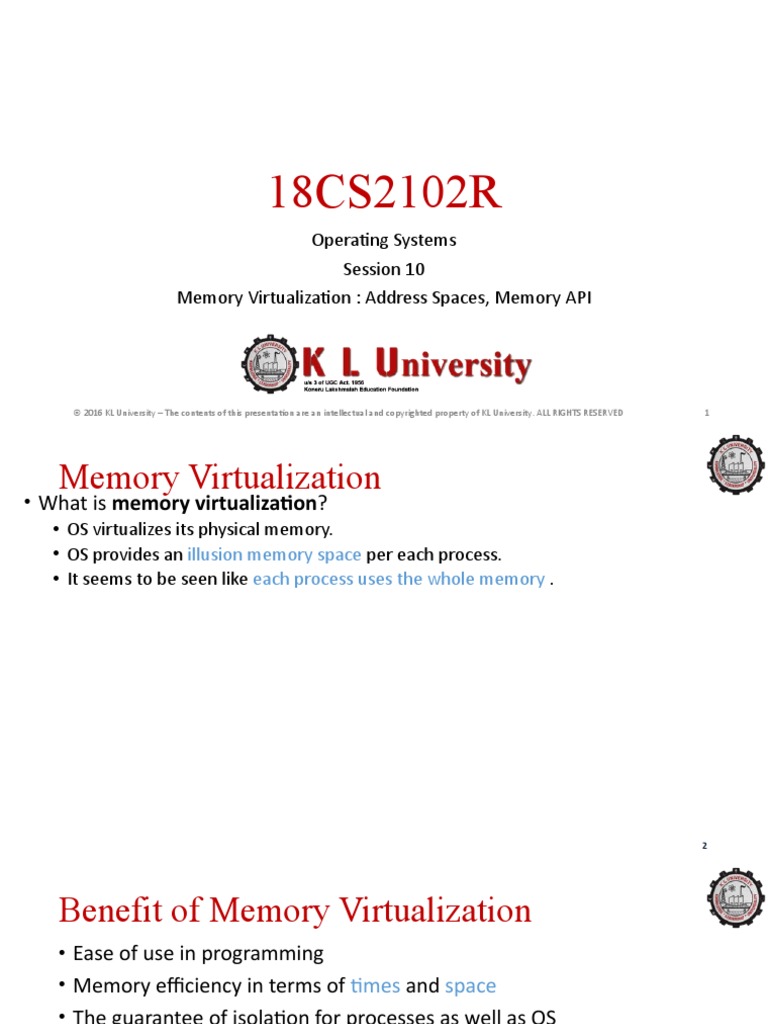 Operating Systems Session 10 Memory Virtualization: Address Spaces, Memory API | PDF | Pointer ...