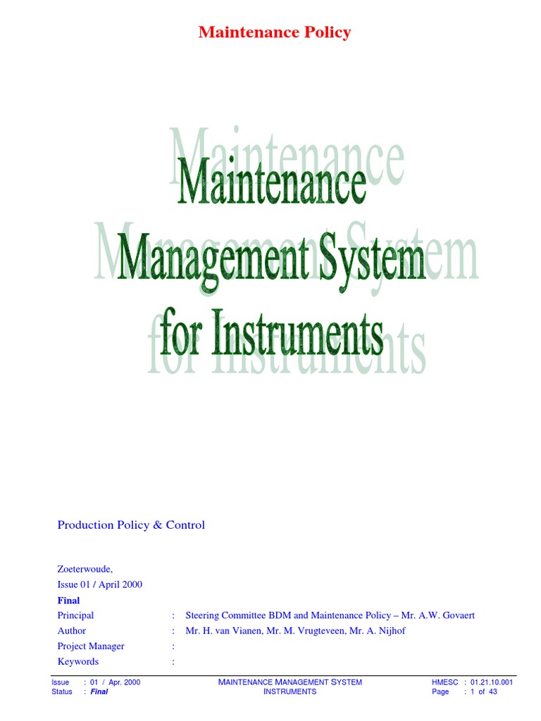 Instruments Maintenance Management System PDF | PDF | Calibration | Iso ...