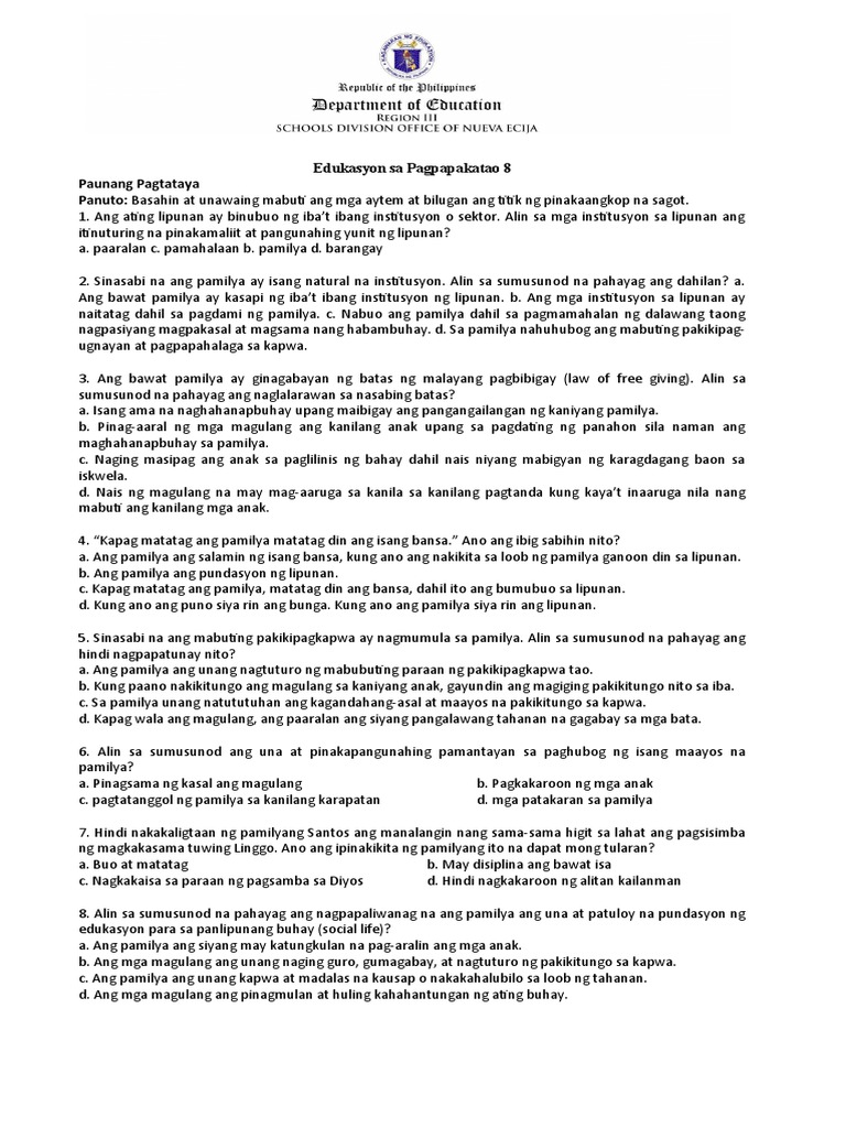 ACTIVITY SHEETS Edukasyon Sa Pagpapakatao 8 | PDF