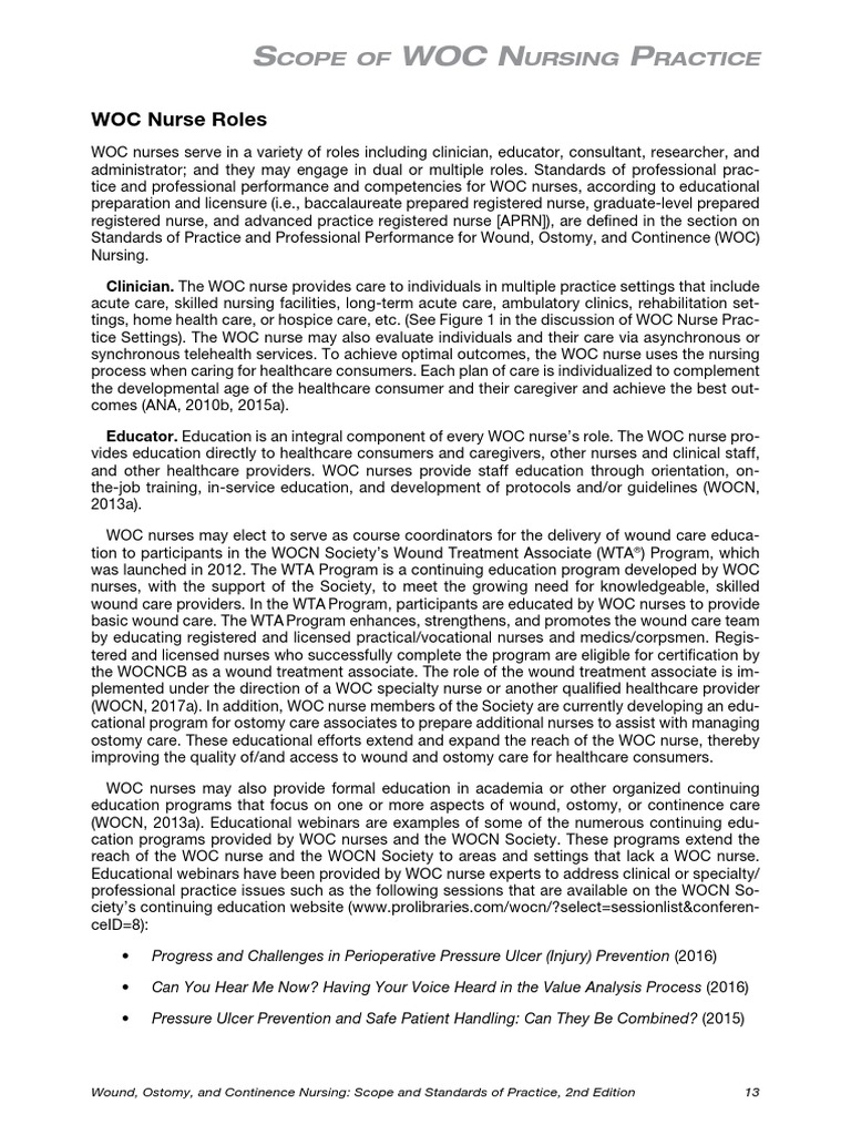 WOCN ScopeStandards Pgs 13-1 PDF | PDF | Nursing | Health Care