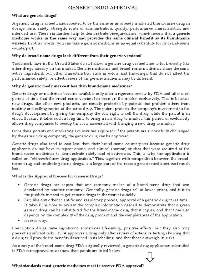 Generic Drug Approval | PDF | Generic Drug | Over The Counter Drug