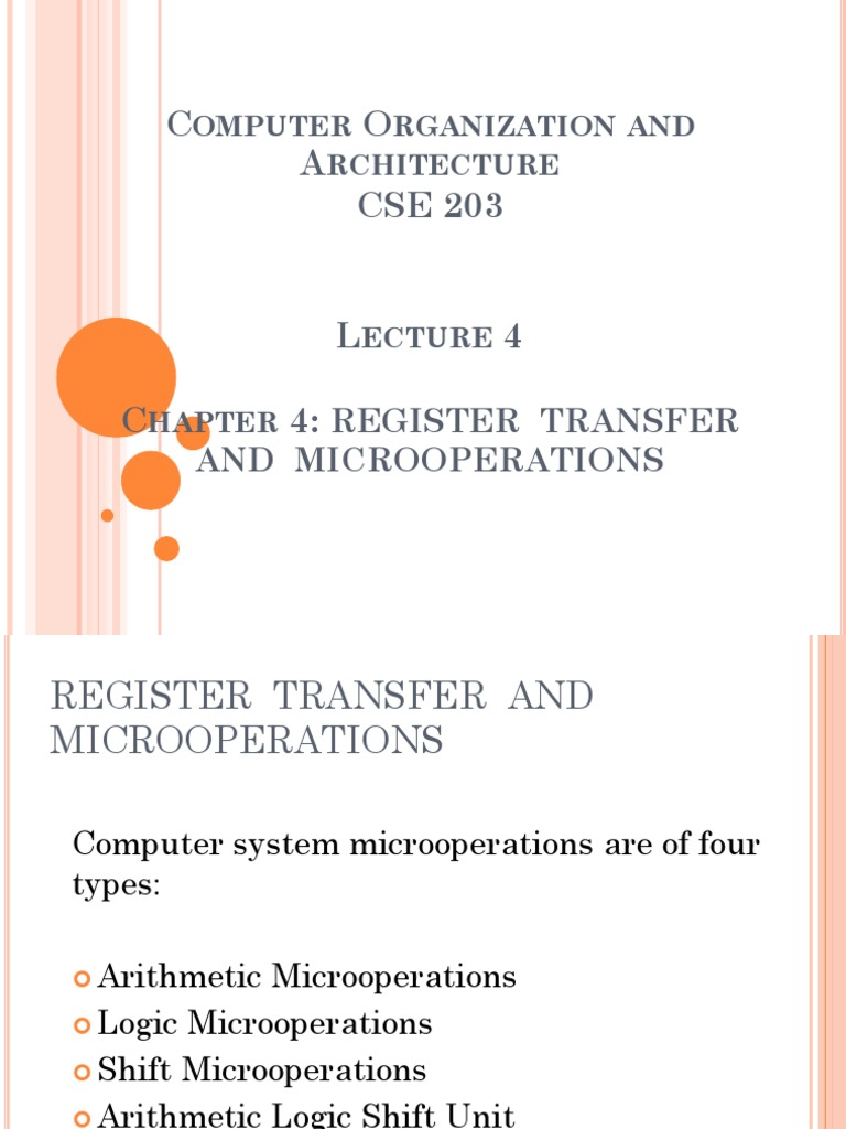 Lecture 4 - Chapter 4 - REGISTER TRANSFER AND MICROOPERATIONS | PDF | Arithmetic | Mathematical ...