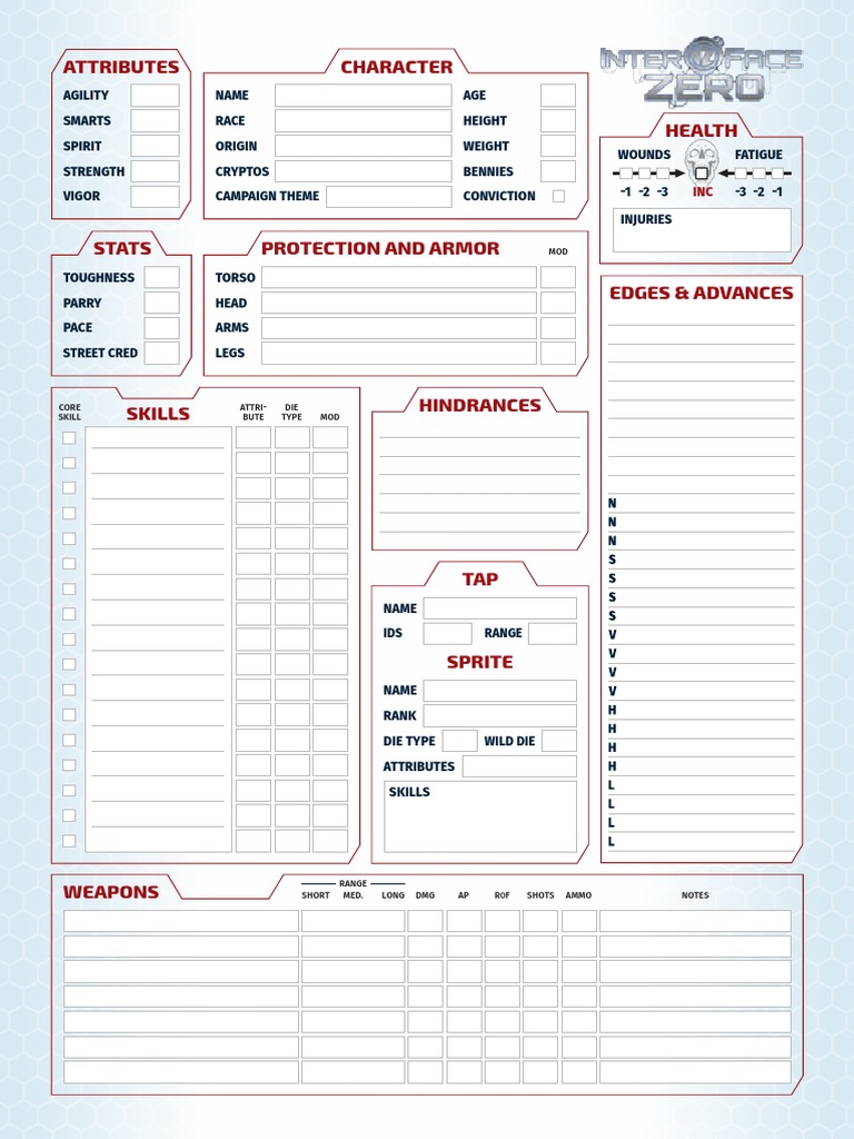 IZ3.0 Character Sheet Print | Download Free PDF | Weaponry | Leisure