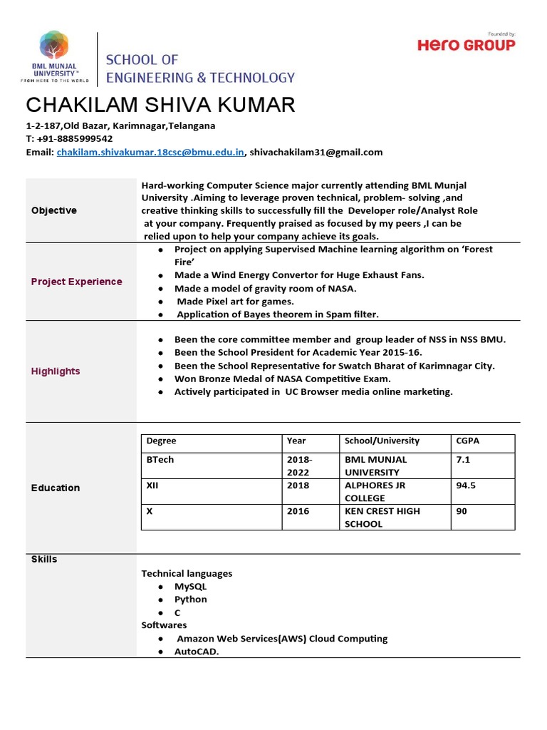 Chakilam Shiva Kumar Resume | PDF | Computing | Computing And Information Technology