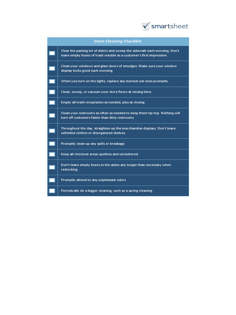 Store Cleaning Checklist | PDF