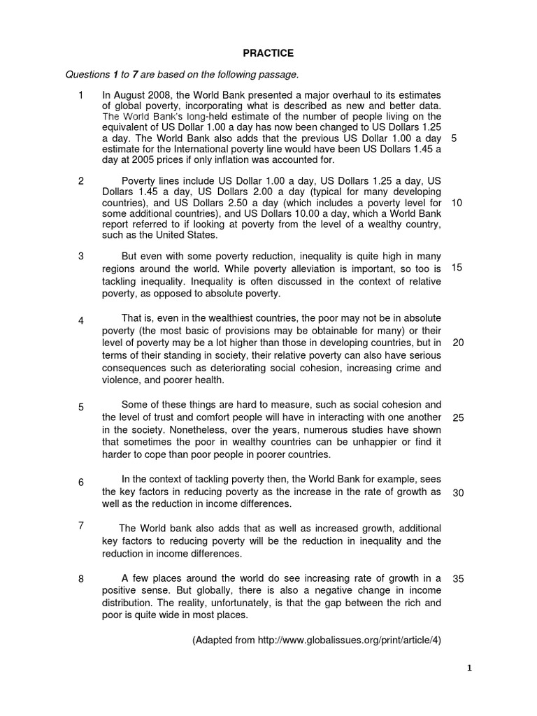 Questions 1 To 7 Are Based On The Following Passage.: Practice | PDF ...